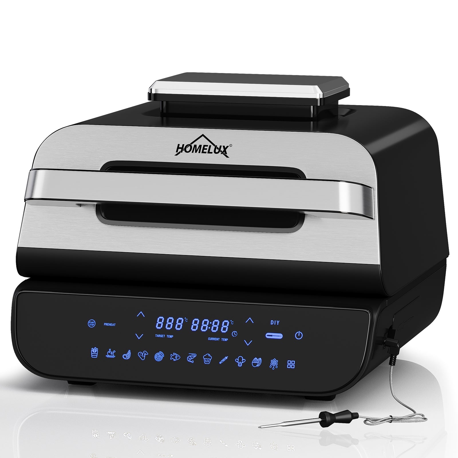 HOMELUX Heißluftfritteuse & Grill 6-in-1 Heißluftfritteuse mit Kontakt