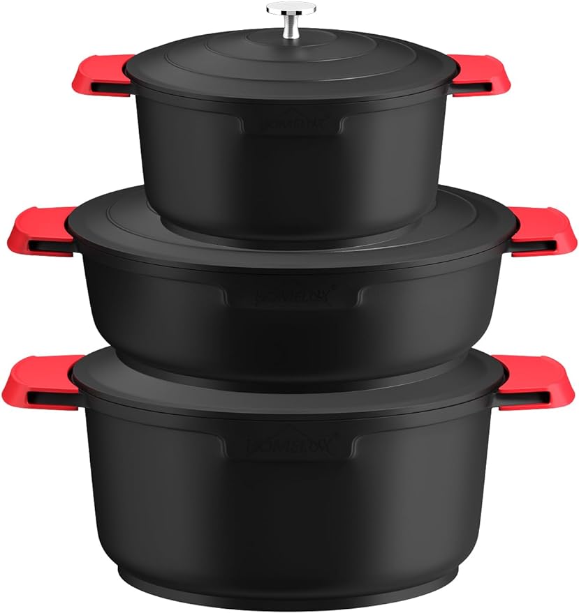 Homelux Induktions-Topfset: Kochtöpfe mit Glasdeckel, Antihaftbeschich