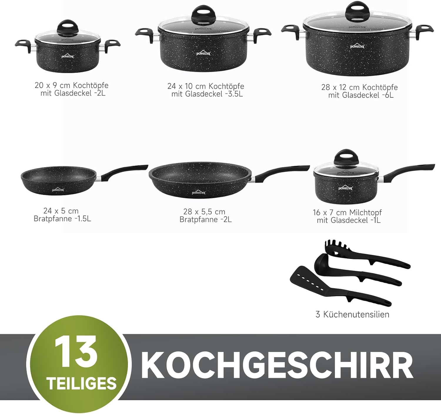 Topfset 13tlg Induktions Töpfe Set,Aluminiumguss Kochtopfset mit Deck