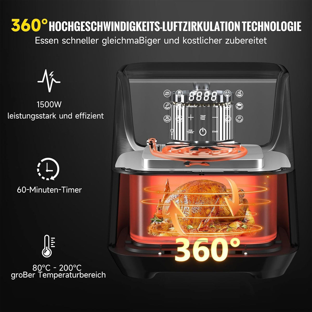 Scheffler Heißluftfritteuse XXL 5.5L, Airfryer mit Sichtfenster, 1800W ...