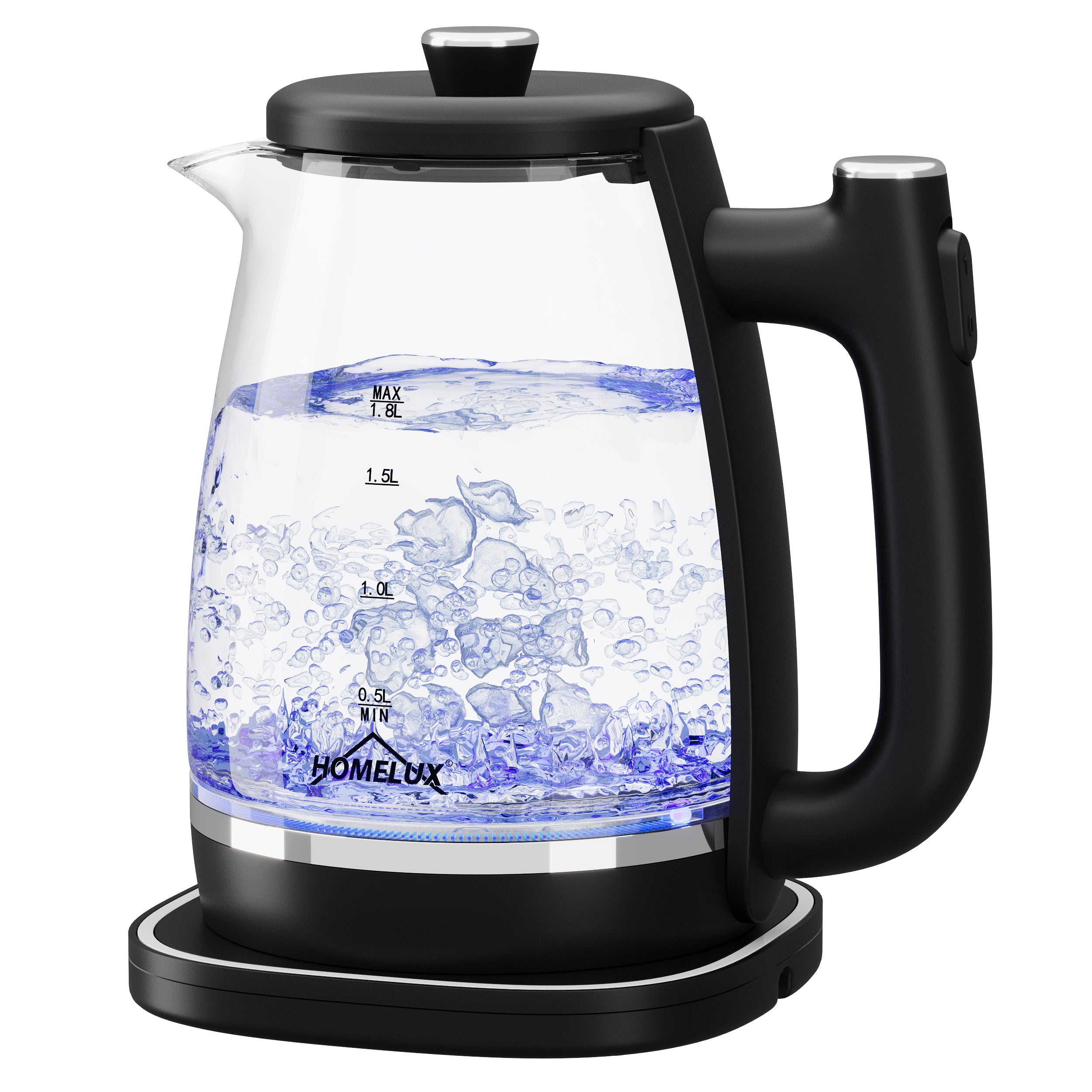 HOMELUX Glas-Wasserkocher 1,8L, 1800W, BPA-frei, mit blauer LED-Beleuc